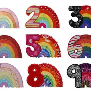 Rainbow Number Set 1 2 3 4 5 6 7 8 9 Applique and Machine Embroidery ...