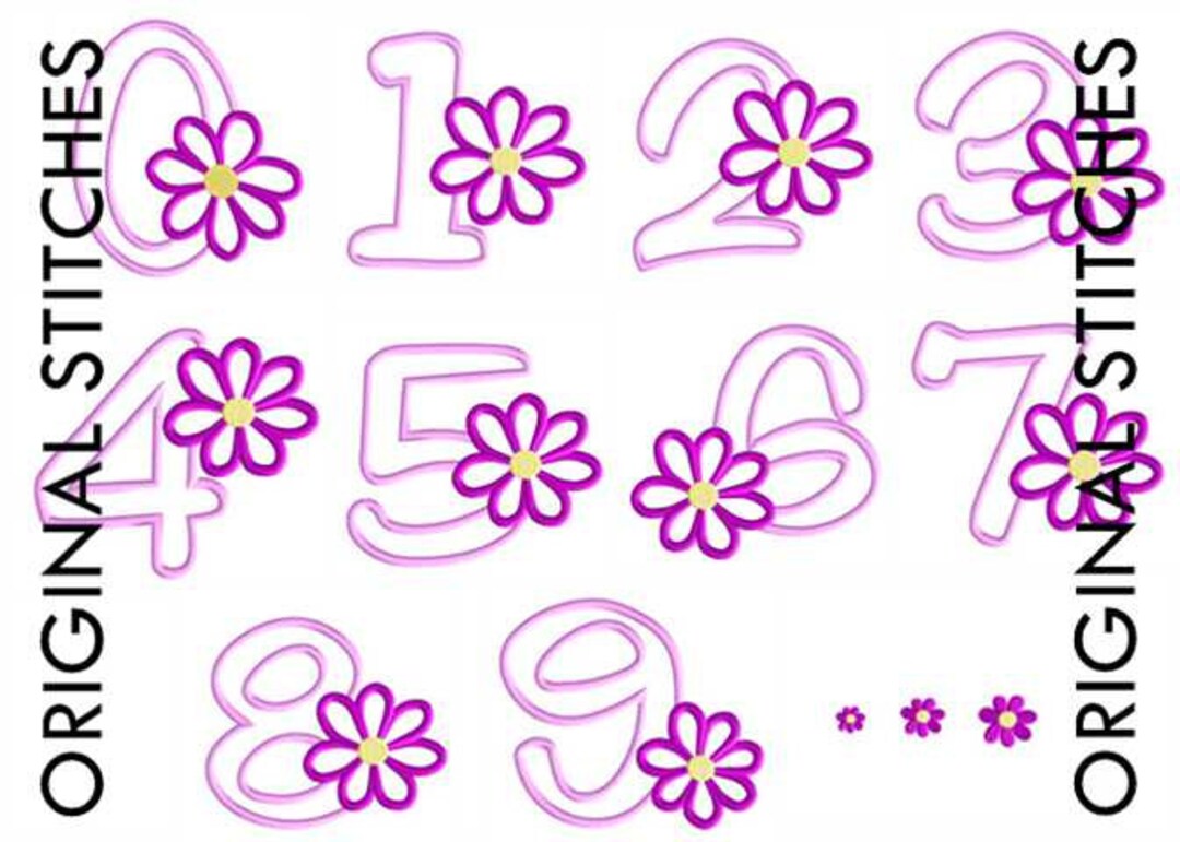 Daisy Number Set 1 2 3 4 5 6 7 8 9 0 Applique and Machine Embroidery ...
