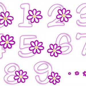 Daisy Number Set 1 2 3 4 5 6 7 8 9 0 Applique and Machine Embroidery ...