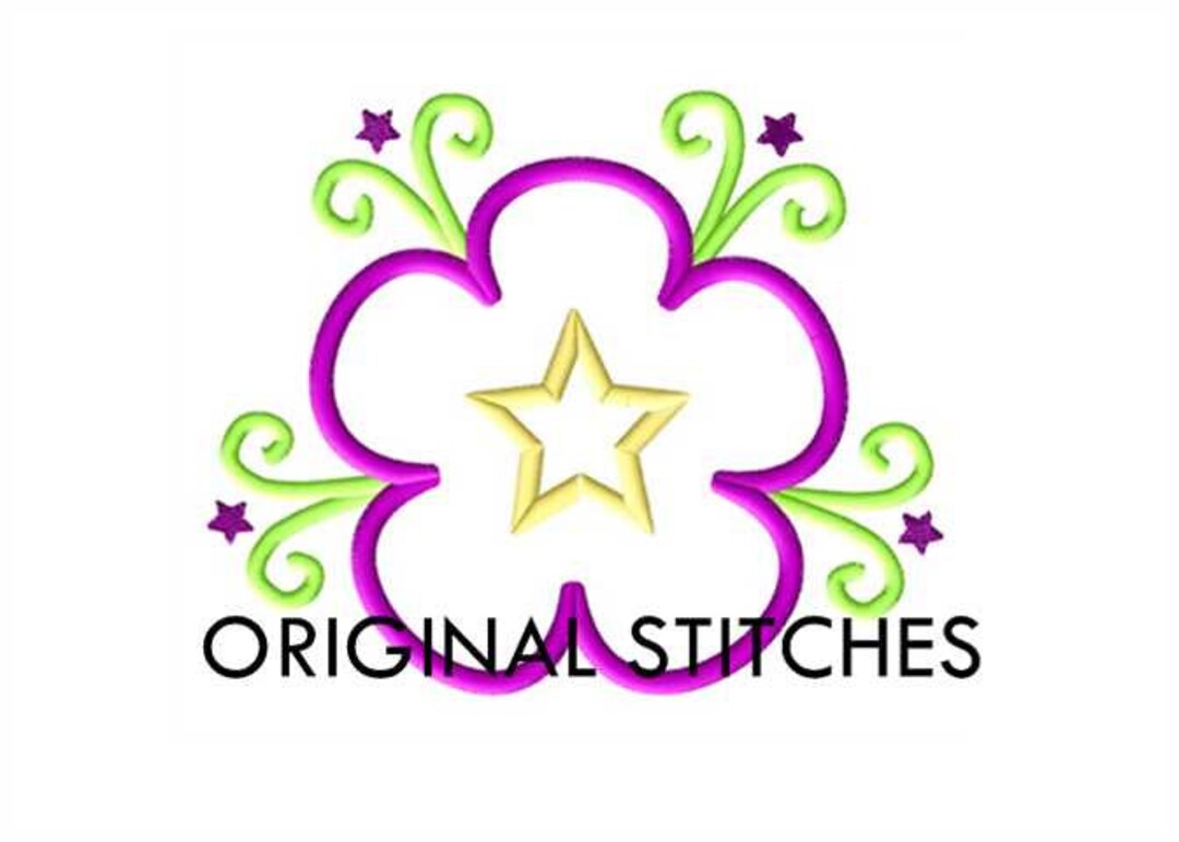 SALE Fancy Star Flower Applique and Machine Embroidery Design File 4x4 ...