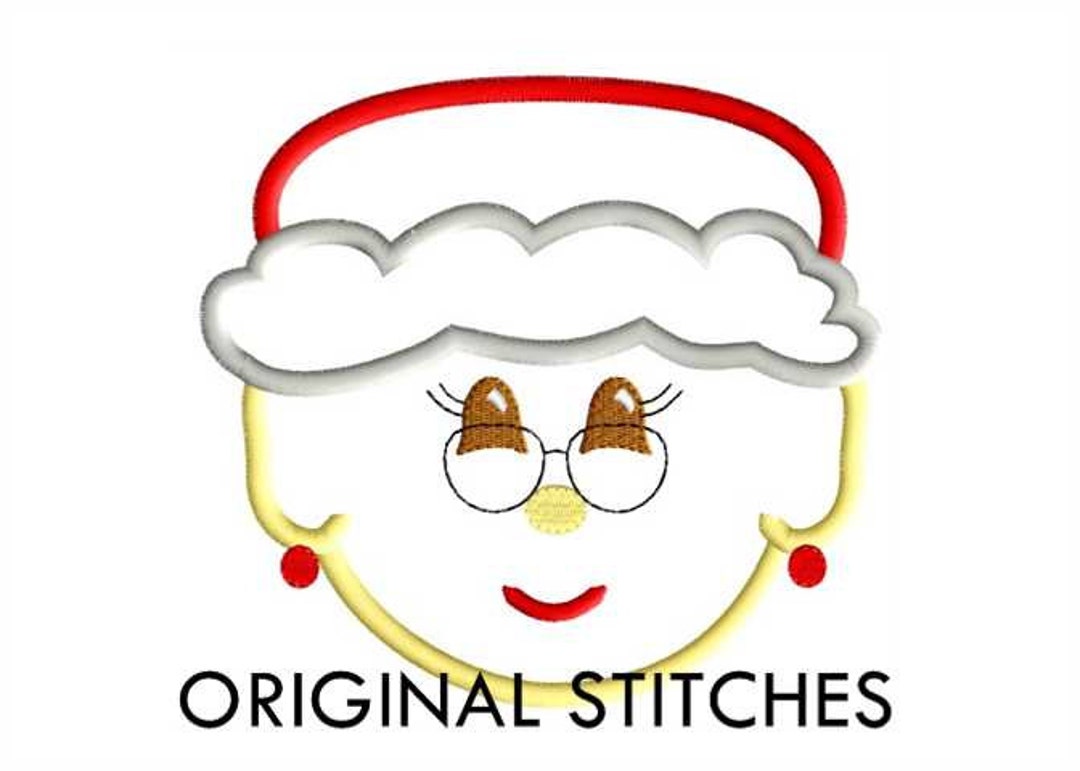 Mrs Claus Face Applique and Machine Embroidery Digital Design File 4x4 ...