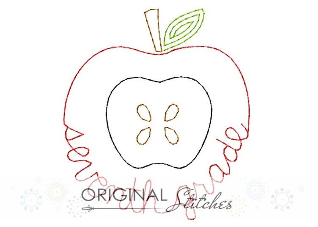 Seventh 7th Grade Apple Quick Stitch Machine Embroidery Design File 4x4 ...