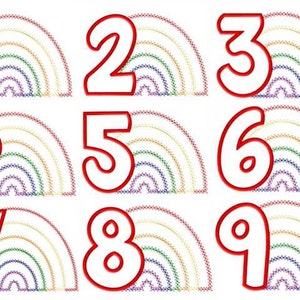 Rainbow Number Set 1 2 3 4 5 6 7 8 9 Applique and Machine Embroidery ...