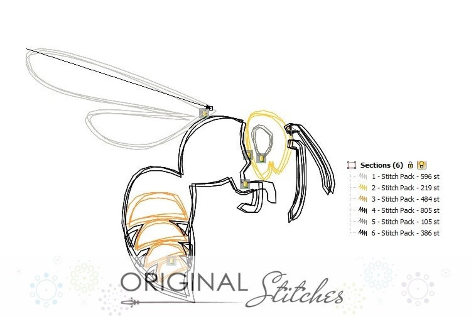 Quick Stitch Yellow Jacket Embroidery Digitized Digital Design File 4x4 ...