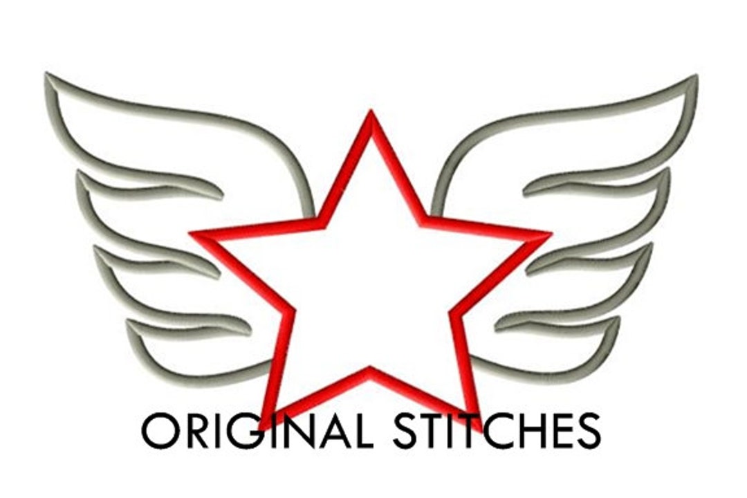 Winged Star Applique and Machine Embroidery Design File 5x7 6x10 - Etsy