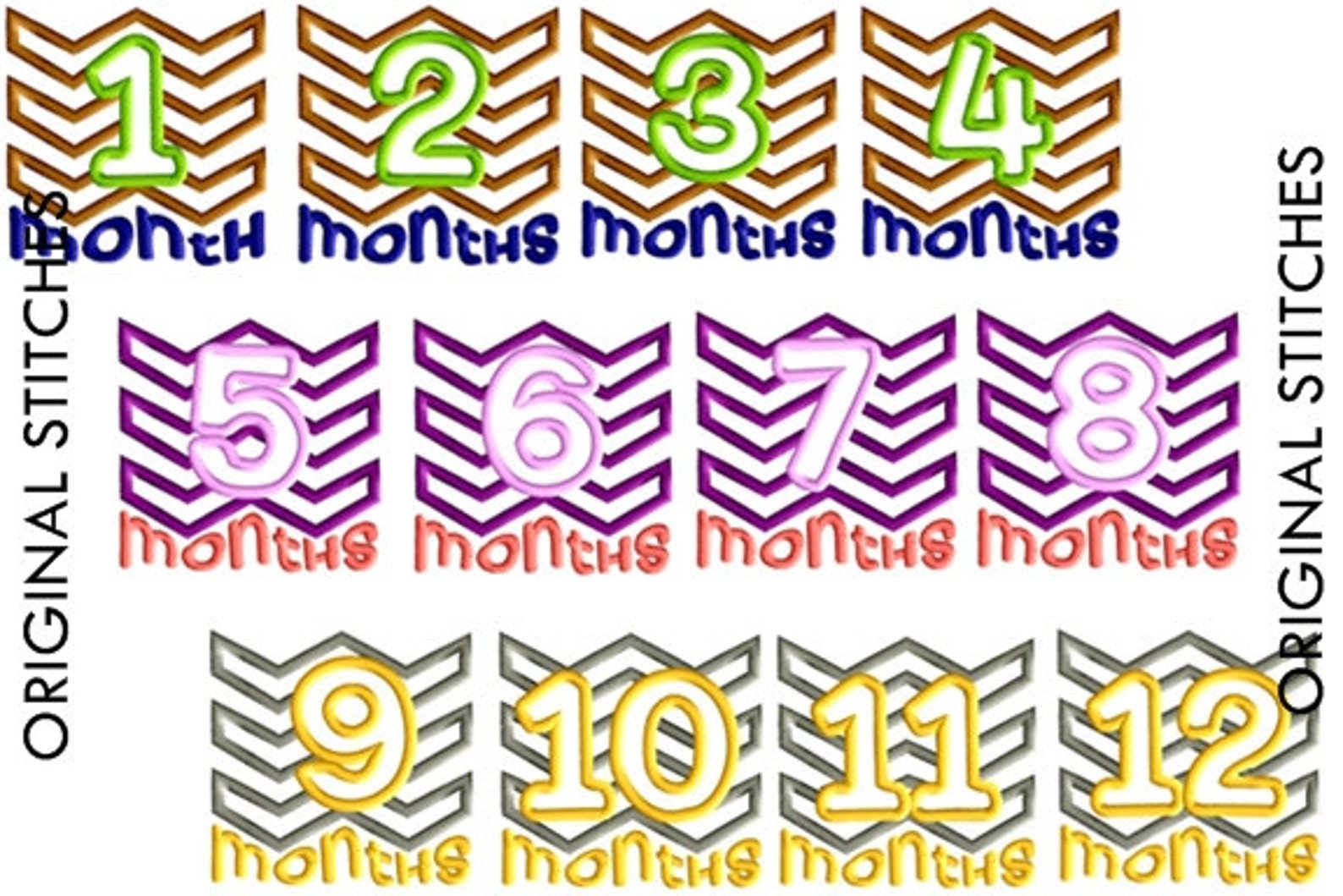 Chevron Monthly Milestones Applique and Embroidery Design File 4x4 5x7 ...