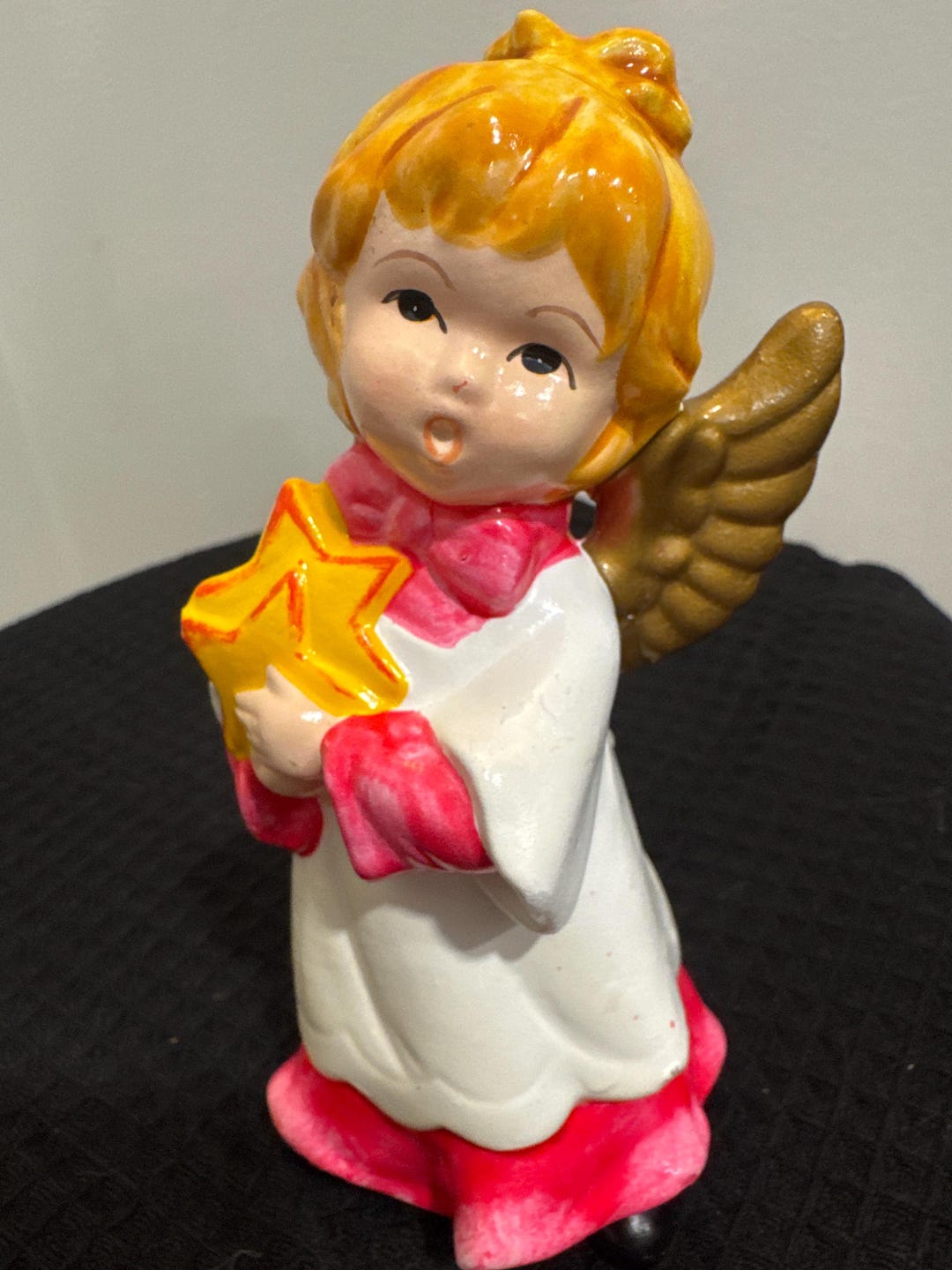 Vintage Korean Ceramic Christmas Angel Figurine Pink & White Gown With ...