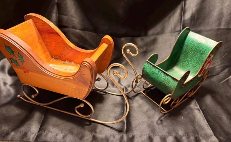 Vintage Santa Sleigh Set | Wooden & Metal Christmas Sleighs | Tabletop ...