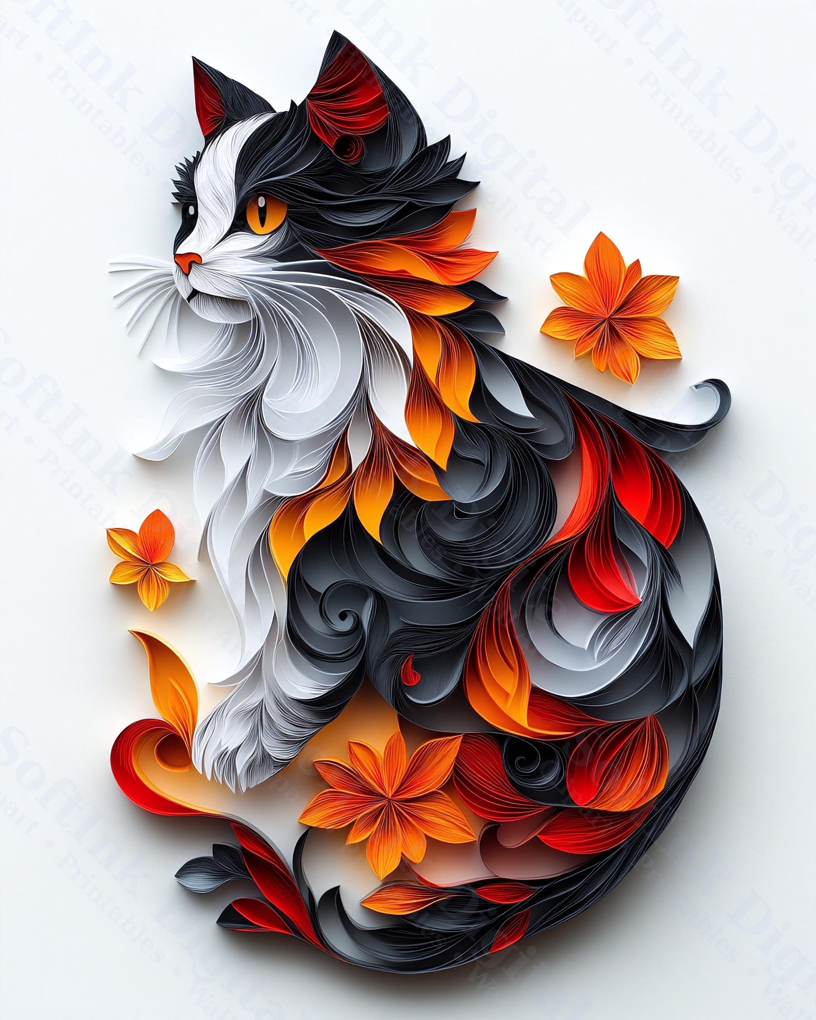 18 Papercut Cat Wall Art Prints, Layered Paper Cut Cat Set, Black ...