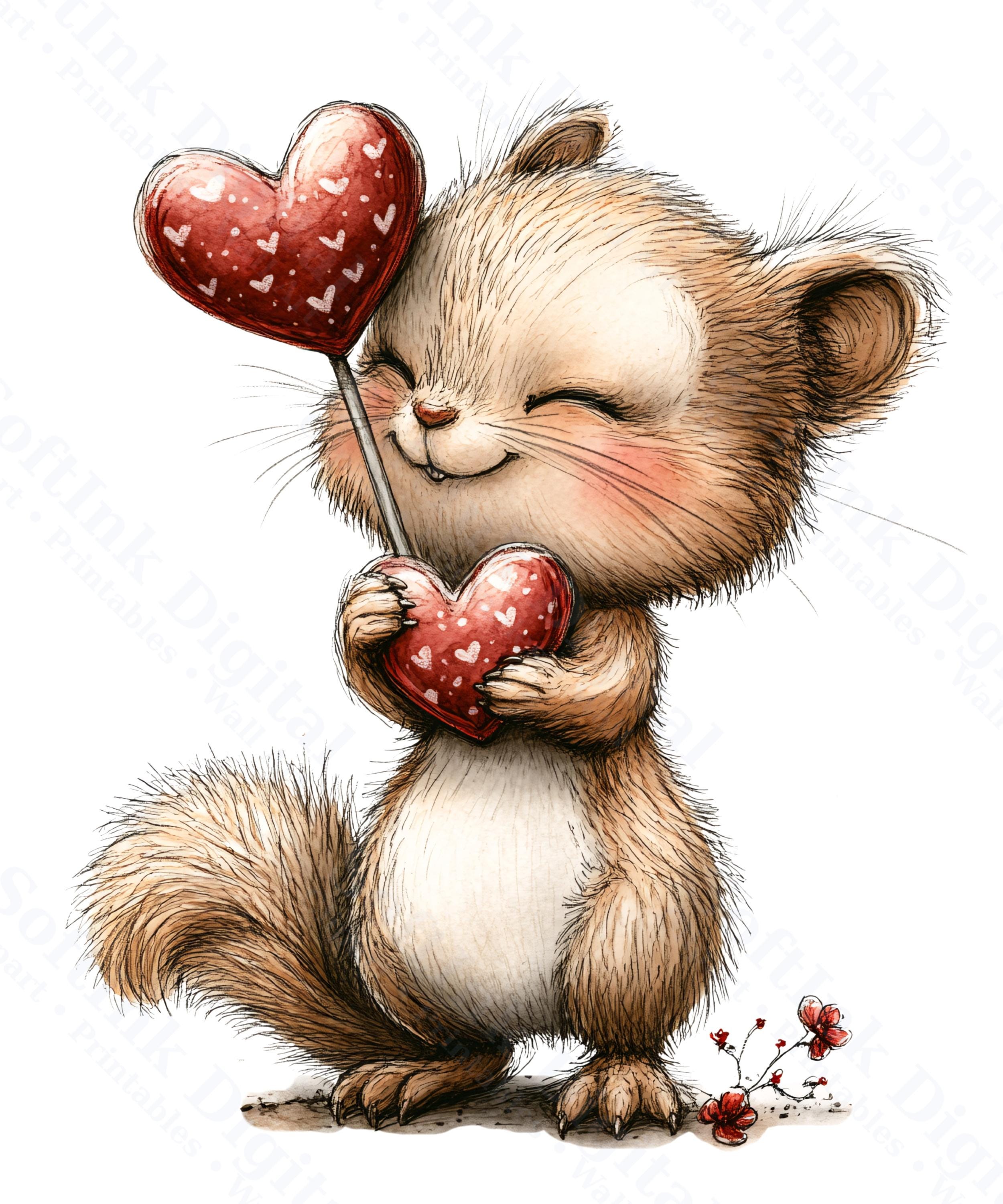 Whimsical Valentine Animals Clipart Set, 52 Cute PNG, Kawaii Animal ...