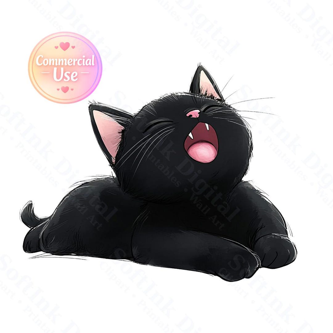 44 Smooth Black Kitten Poses Clipart Bundle, Chibi Black Cat PNG JPG ...