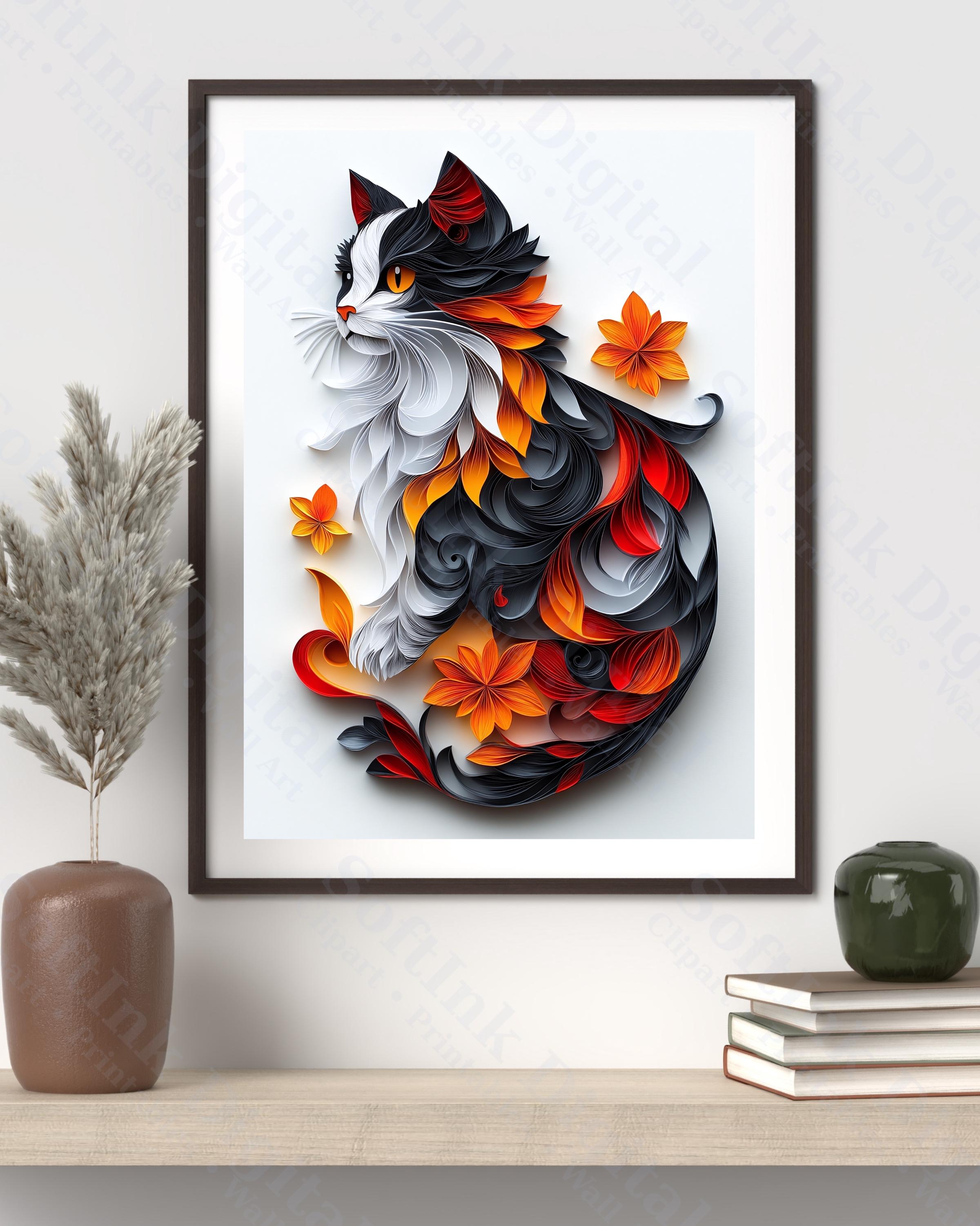 18 Papercut Cat Wall Art Prints, Layered Paper Cut Cat Set, Black ...