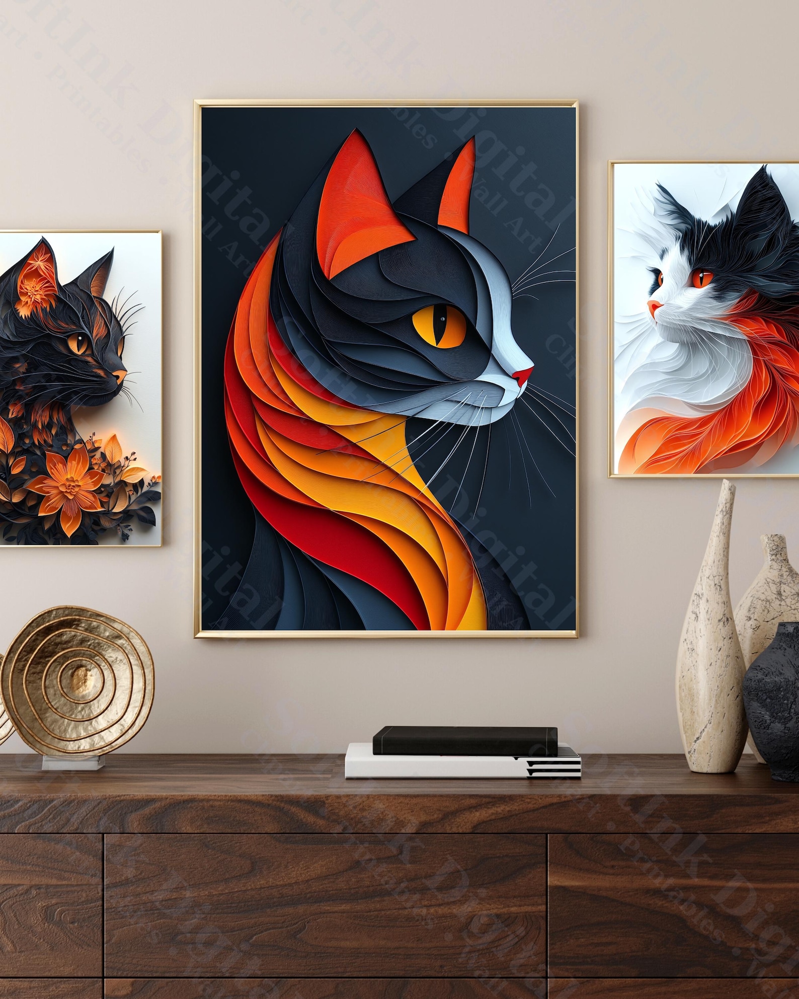 18 Papercut Cat Wall Art Prints, Layered Paper Cut Cat Set, Black ...