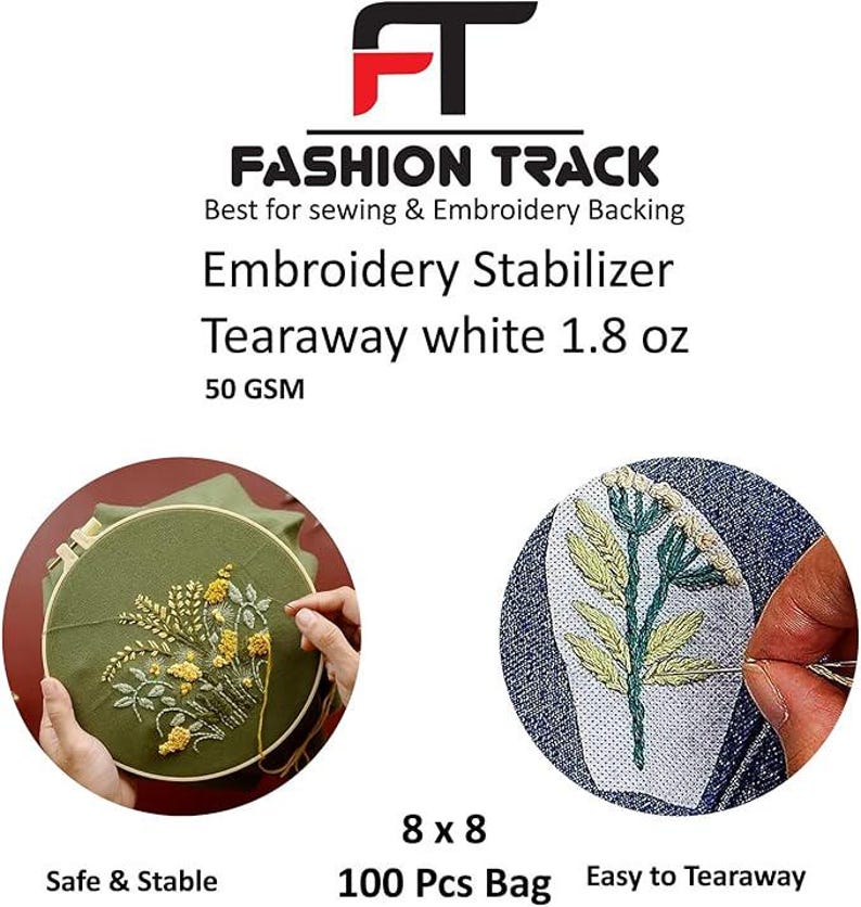 100 Pre-cut Embroidery Stabilizer Sheets – 8x8 Tear Away Backing - Etsy