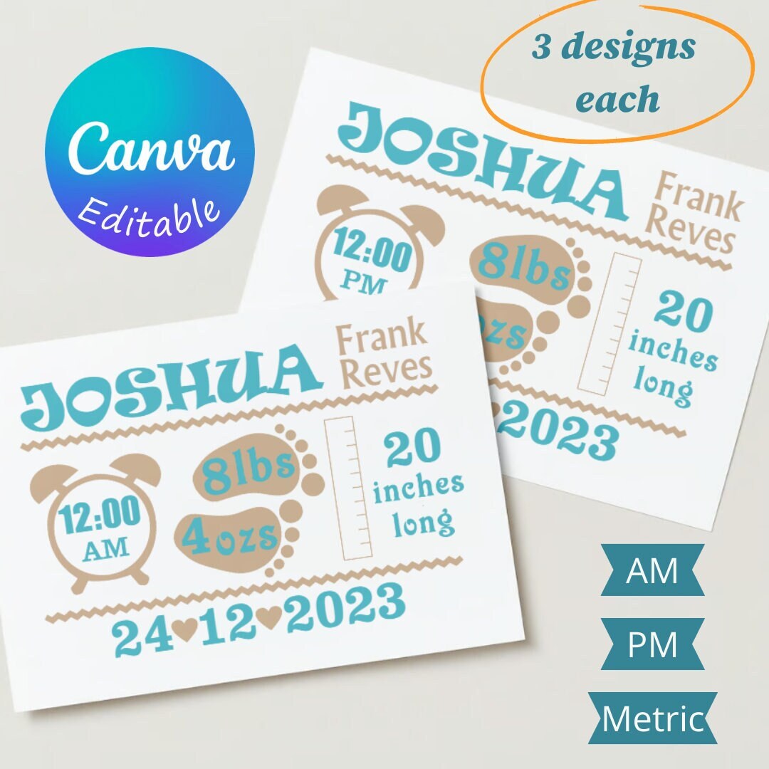 Baby Boy Stats,birth Announcement Template,birth Stats Template,a3 A4 ...