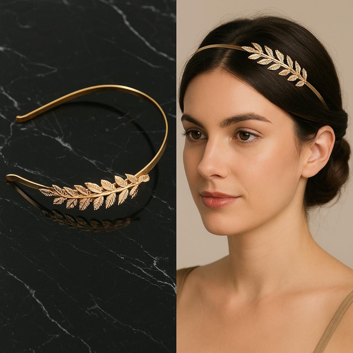 Golden Leaf Headband | Roman Goddess Bridal Hair Accessory | Vintage ...