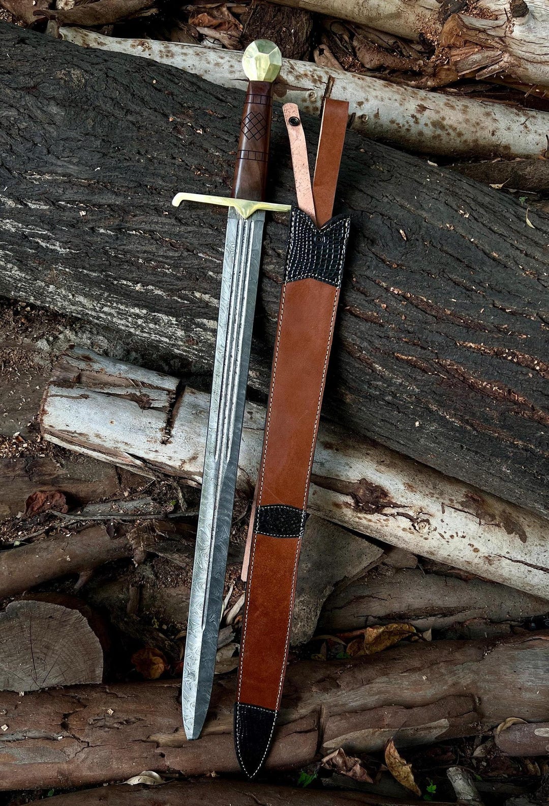 Hand Forged Viking Sword 30" Cable Twist Pattern | Leather Sheath ...