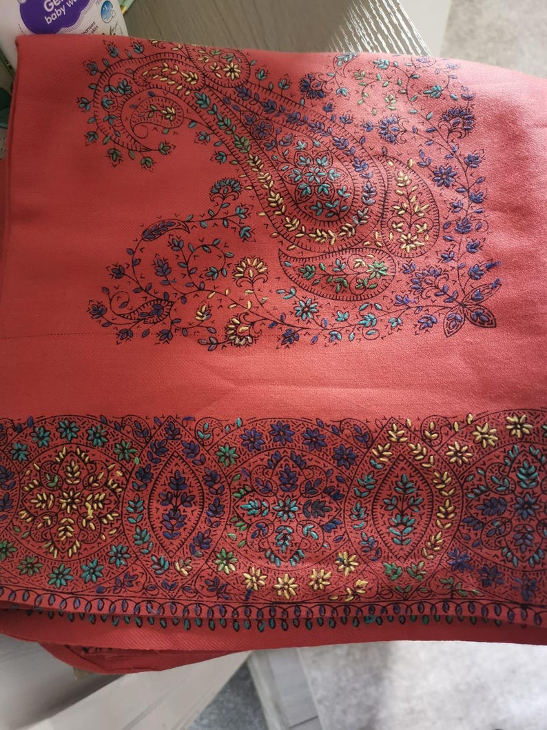 Kashmiri Hand Work Embroidery Shawl, Embroidered Kashmiri Scarf, Winter ...