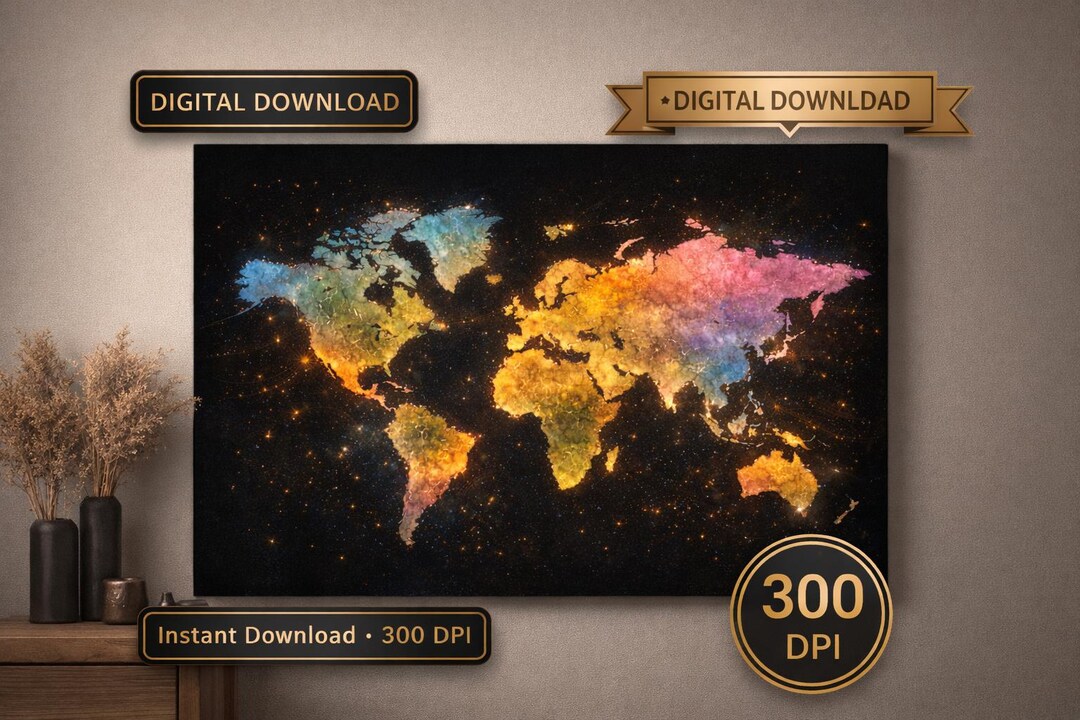 Abstract Galaxy World Map Print – Modern Cosmic Wall Art (digital ...