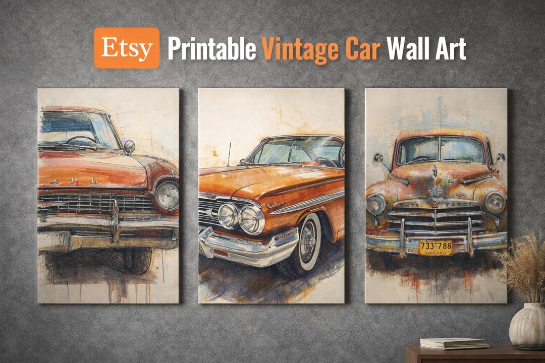 Vintage Car Prints Set, Retro Auto Garage Decor (digital Download) - Etsy