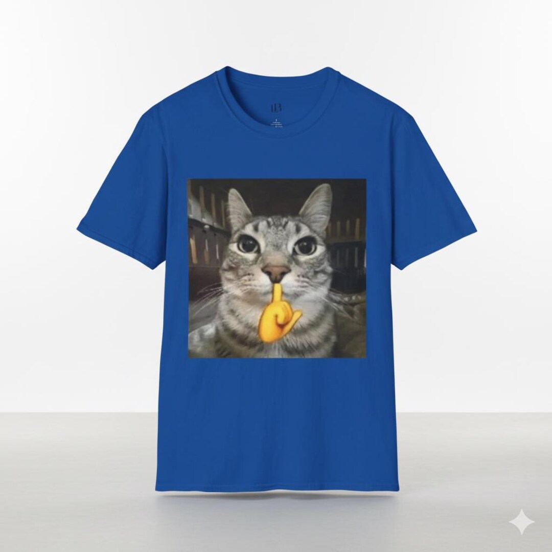 Shushing Cat Face T-shirt | Cat Meme Graphic Shirt, Funny Emoji Design ...