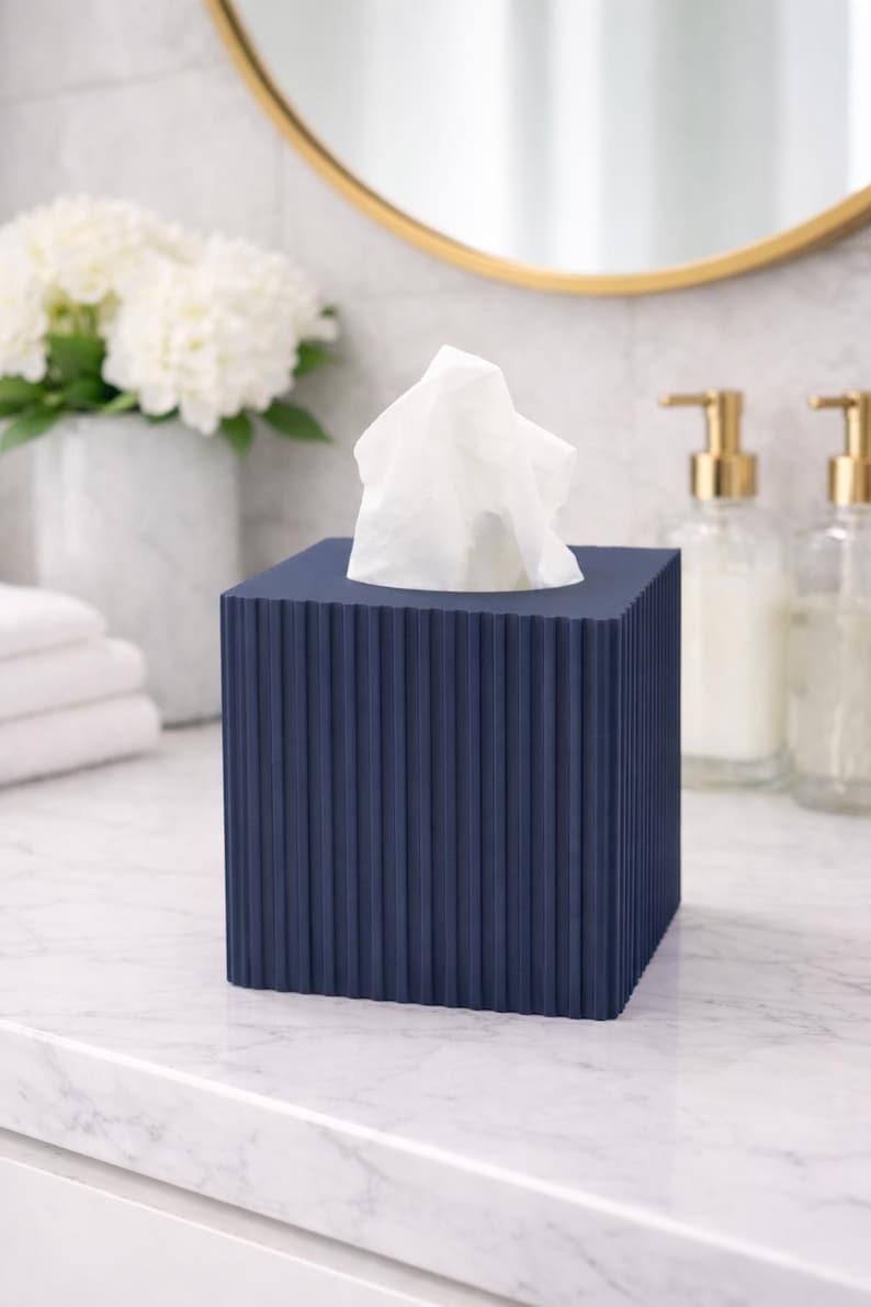 Modern Tissue Box Cover | Ribbed Cube Tissue Box Holder | Minimal Home ...