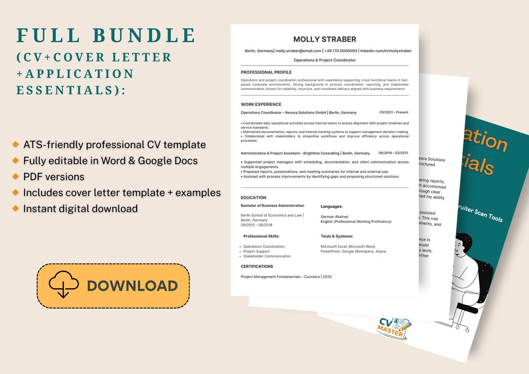 ATS Friendly CV and Cover Letter Template | Editable Resume for Job ...