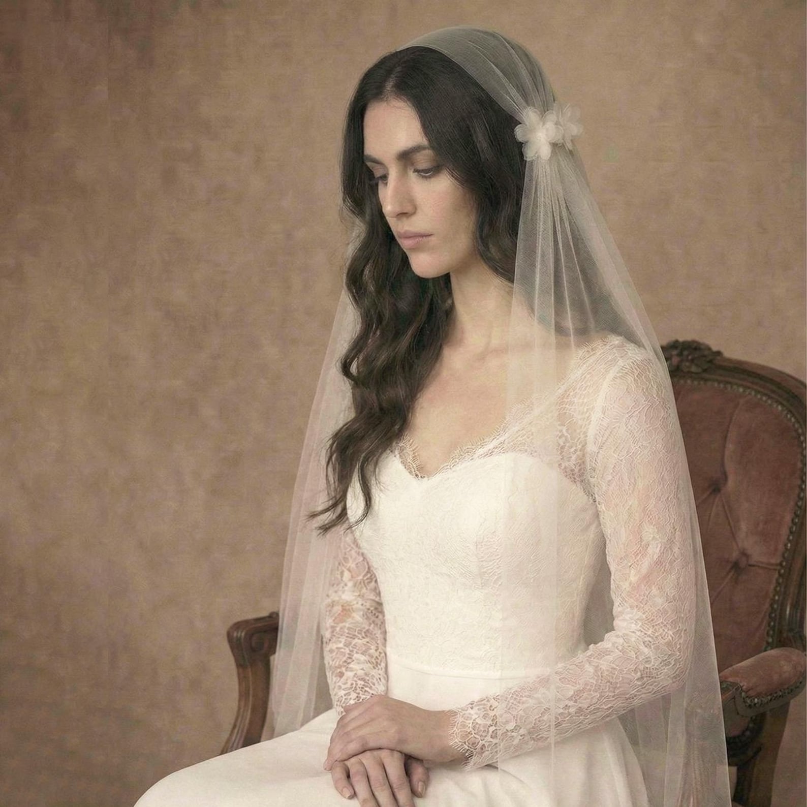 Juliet Cap Wedding Veil With Pearl Flowers — Silk Style Tulle Bridal ...