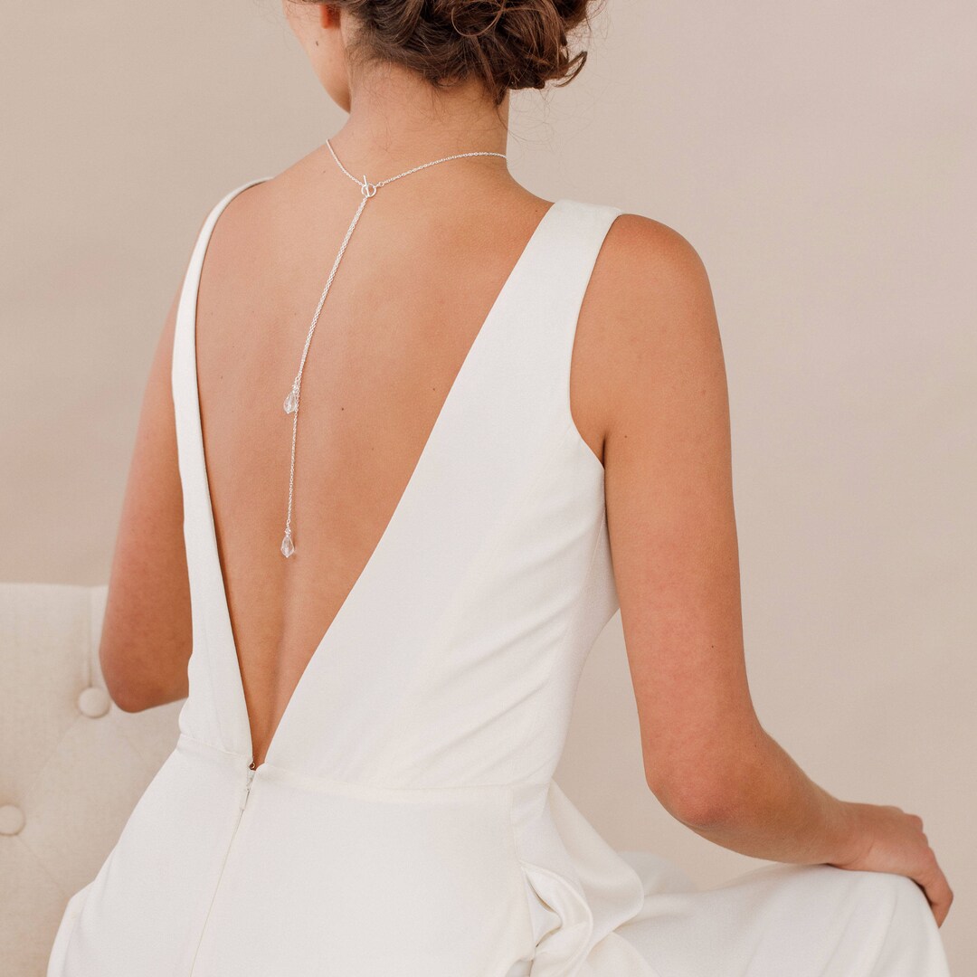Crystal Back Drop Necklace • Crystal Back Necklace • Crystal Bridal ...