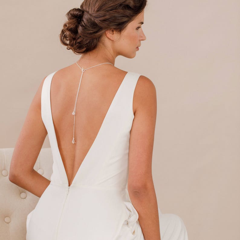 Crystal Back Drop Necklace • Crystal Back Necklace • Crystal Bridal ...