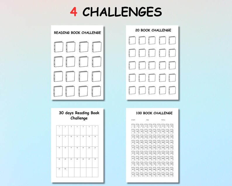 Reading Book Challenge Tracker, Printable Book Reading Challenges, 100 ...
