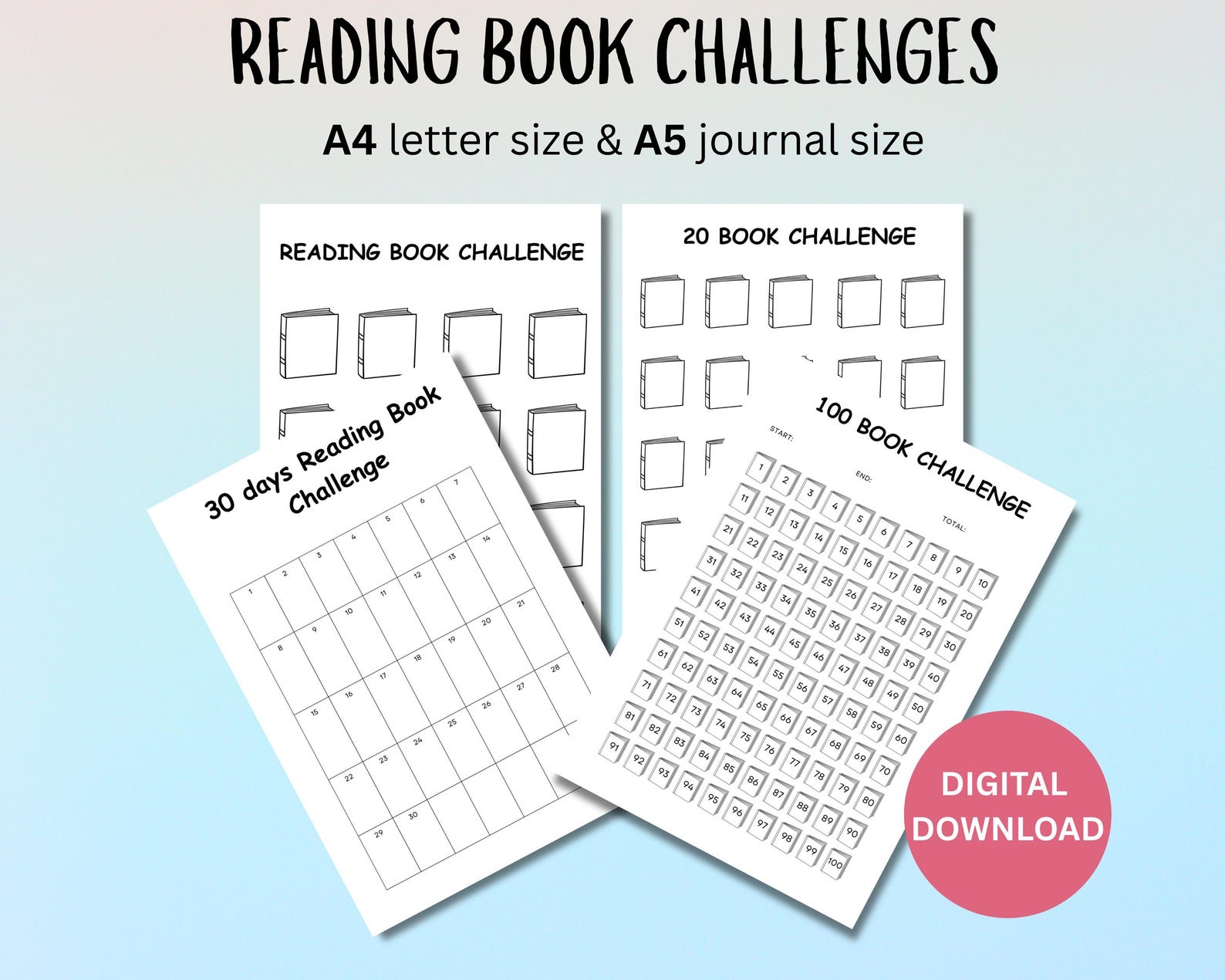 Reading Book Challenge Tracker, Printable Book Reading Challenges, 100 ...