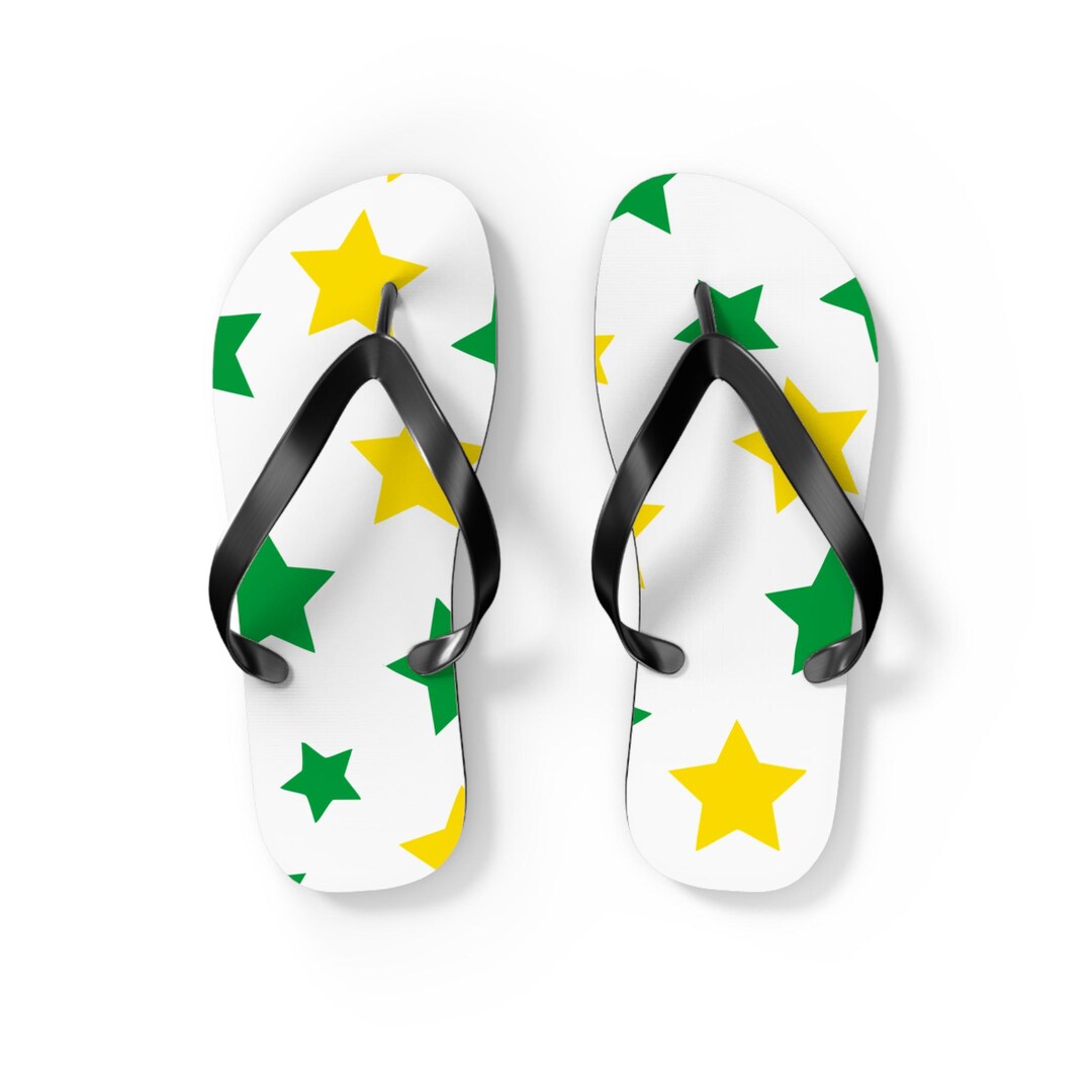 Yellow and Green Stars Flip Flops | Star Pattern Beach Sandals - Etsy