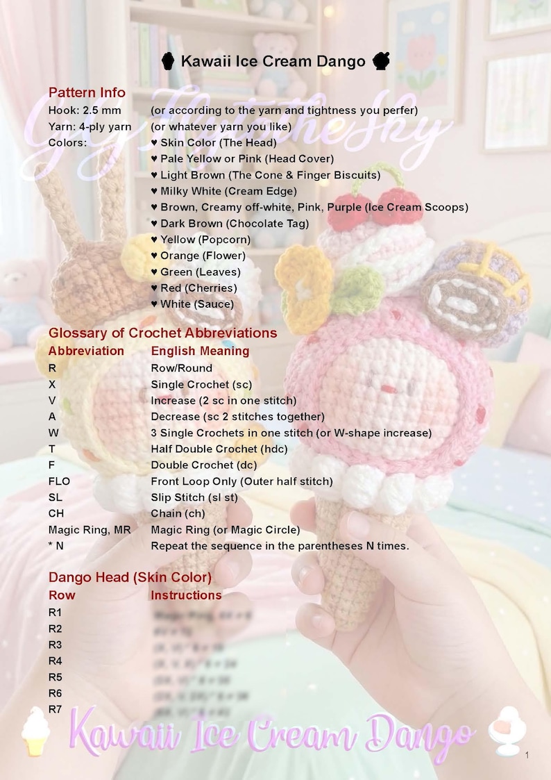 Kawaii Ice Cream Dango Crochet Pattern (PDF) - Etsy