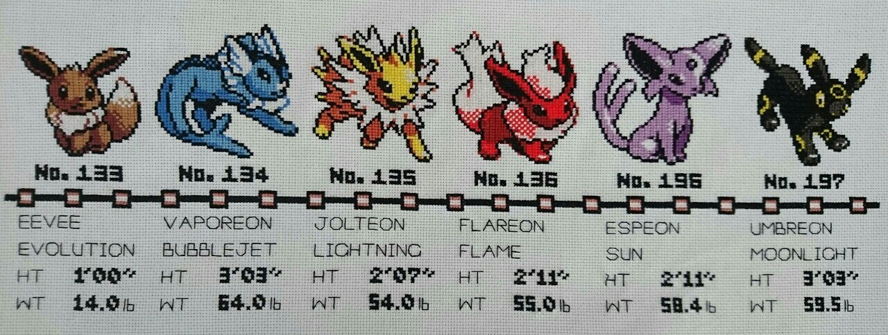 Eeveelutions Pokedex Cross Stitch Pattern - Etsy