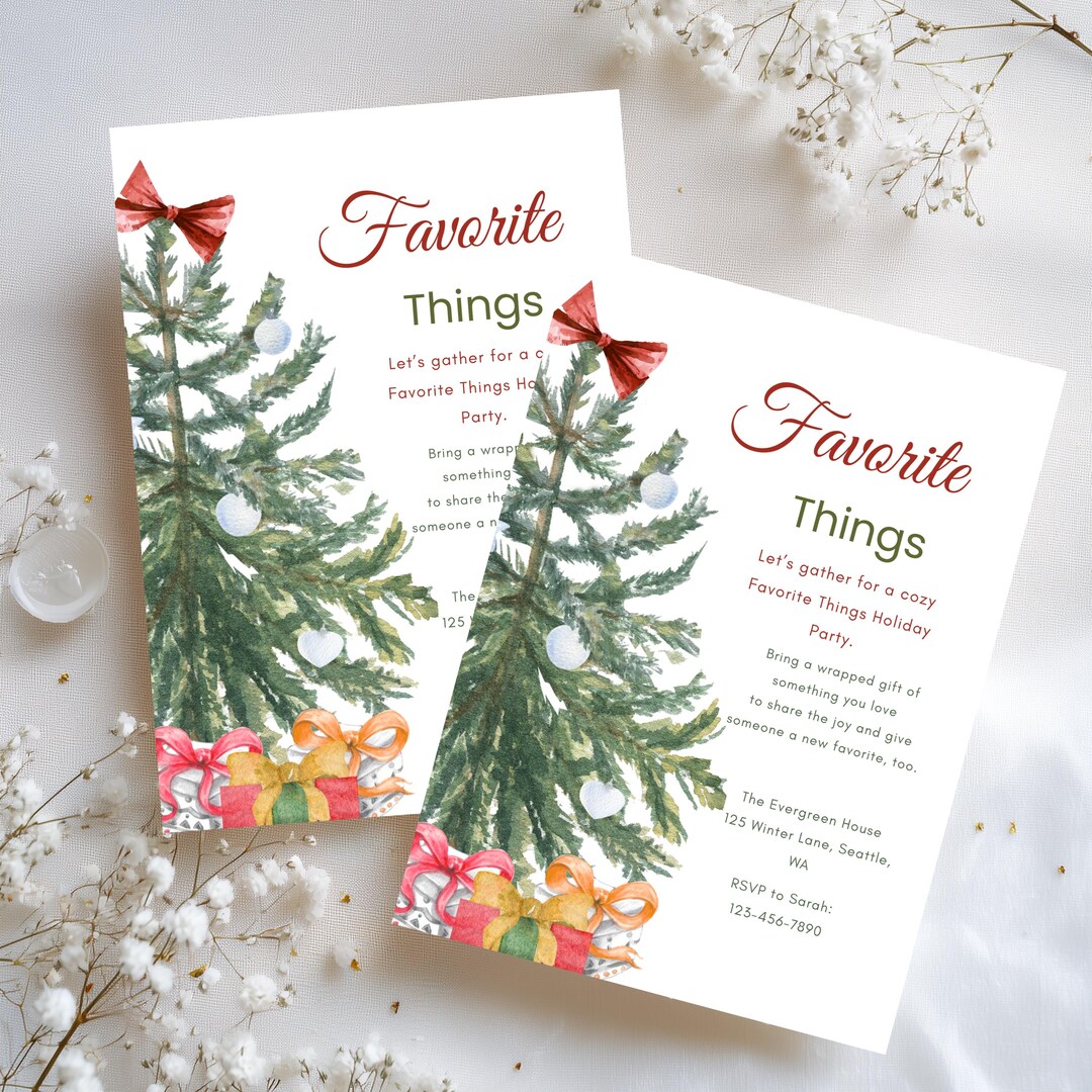 Editable Favorite Things Holiday Party Invitation, Christmas Gift ...