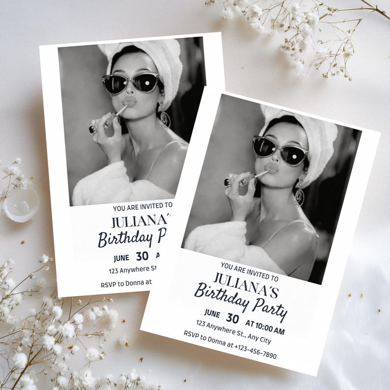 Audrey Chic Birthday Invitation Template, Black & White Glam Party ...
