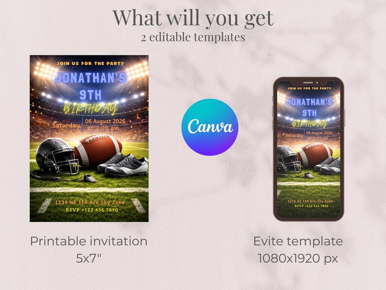 Football Birthday Invitation Template, Editable American Football Party ...