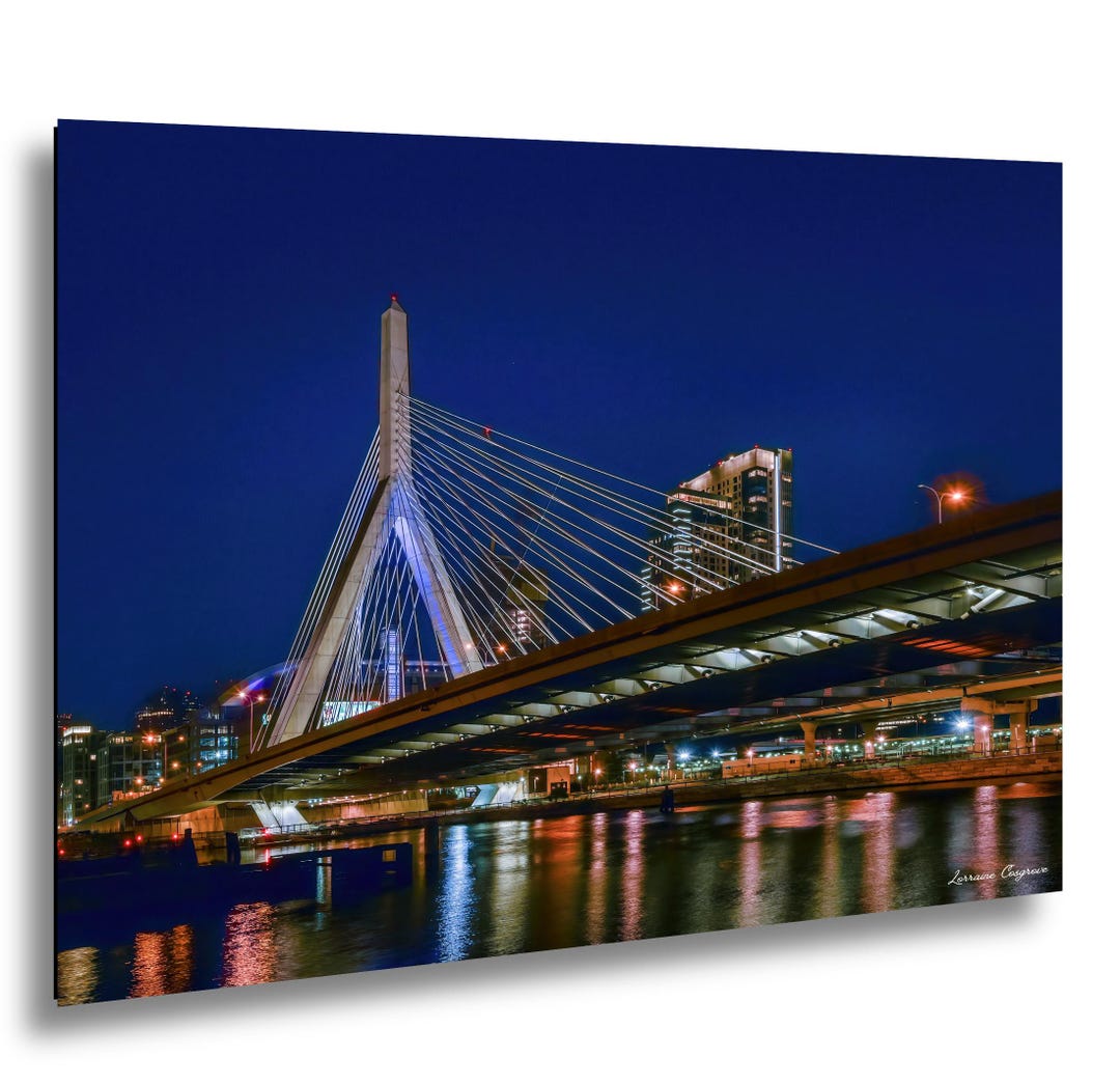 Boston Zakim Bridge Photo Night Cityscape Print, Leonard P Zakim Bunker ...