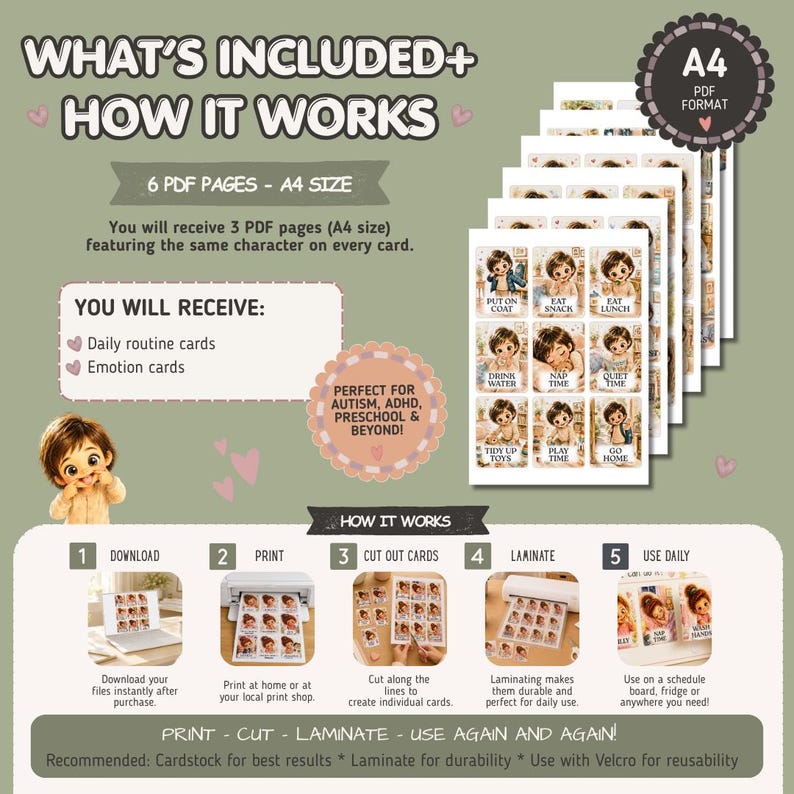 Visual Schedule & Emotion Cards, Brown Hair Boy Character Set, Autism ...