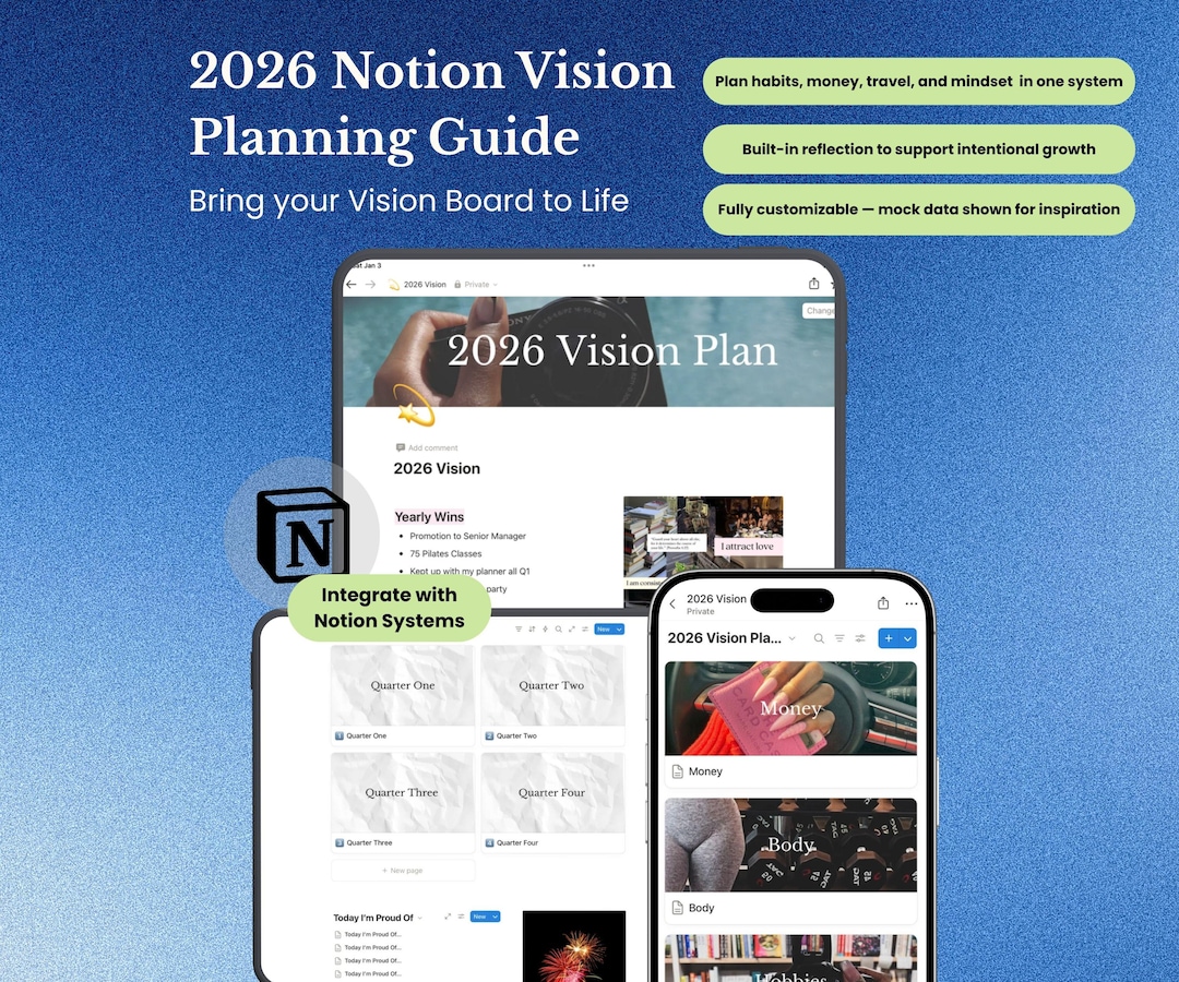 2026 Notion Vision Planner Template | Goals Hub & Reflection | Bring ...