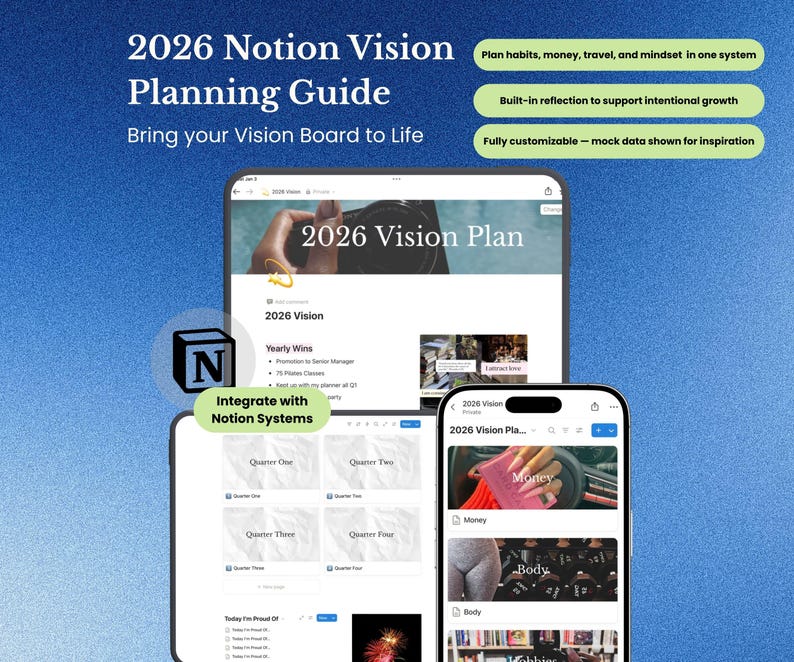 2026 Notion Vision Planner Template | Goals Hub & Reflection | Bring Your Vision Board to Life ...