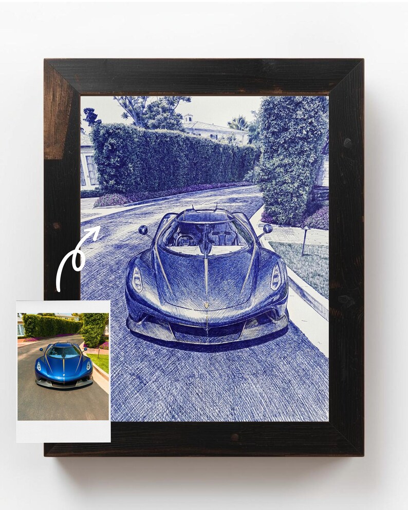 Custom Pen Car Drawing, Custom Car Pen Sketch Portrait, Car Lover Gift ...