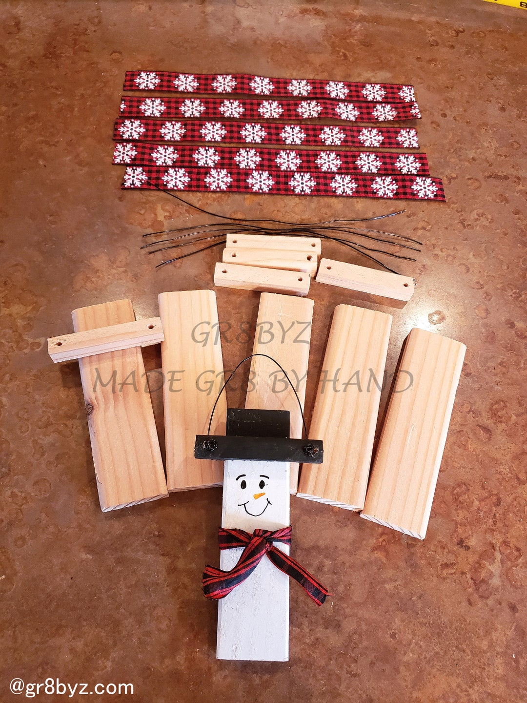 DIY Set of 5 Unfinished Wooden Snowmen Christmas Tree Ornaments - Etsy