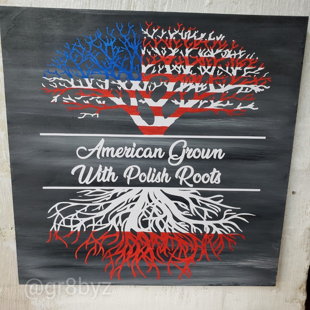 American Grown With Polish Roots Sign - Wood Wall Art - Family Tree ...