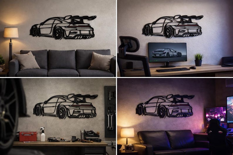 3D Car Wall Mural – Sports Car Wall Decor Made of PLA – Modern Car ...