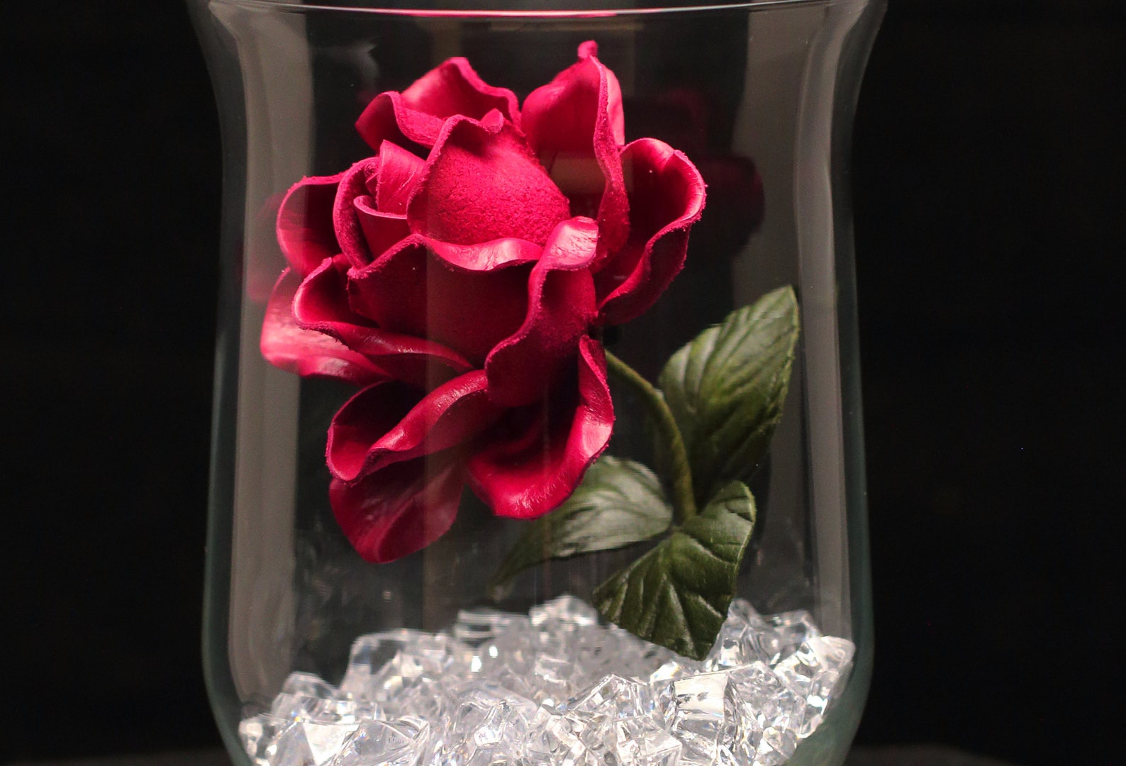 Leather Rose Personalized Magenta Leather Flower in Glass Vase | Etsy