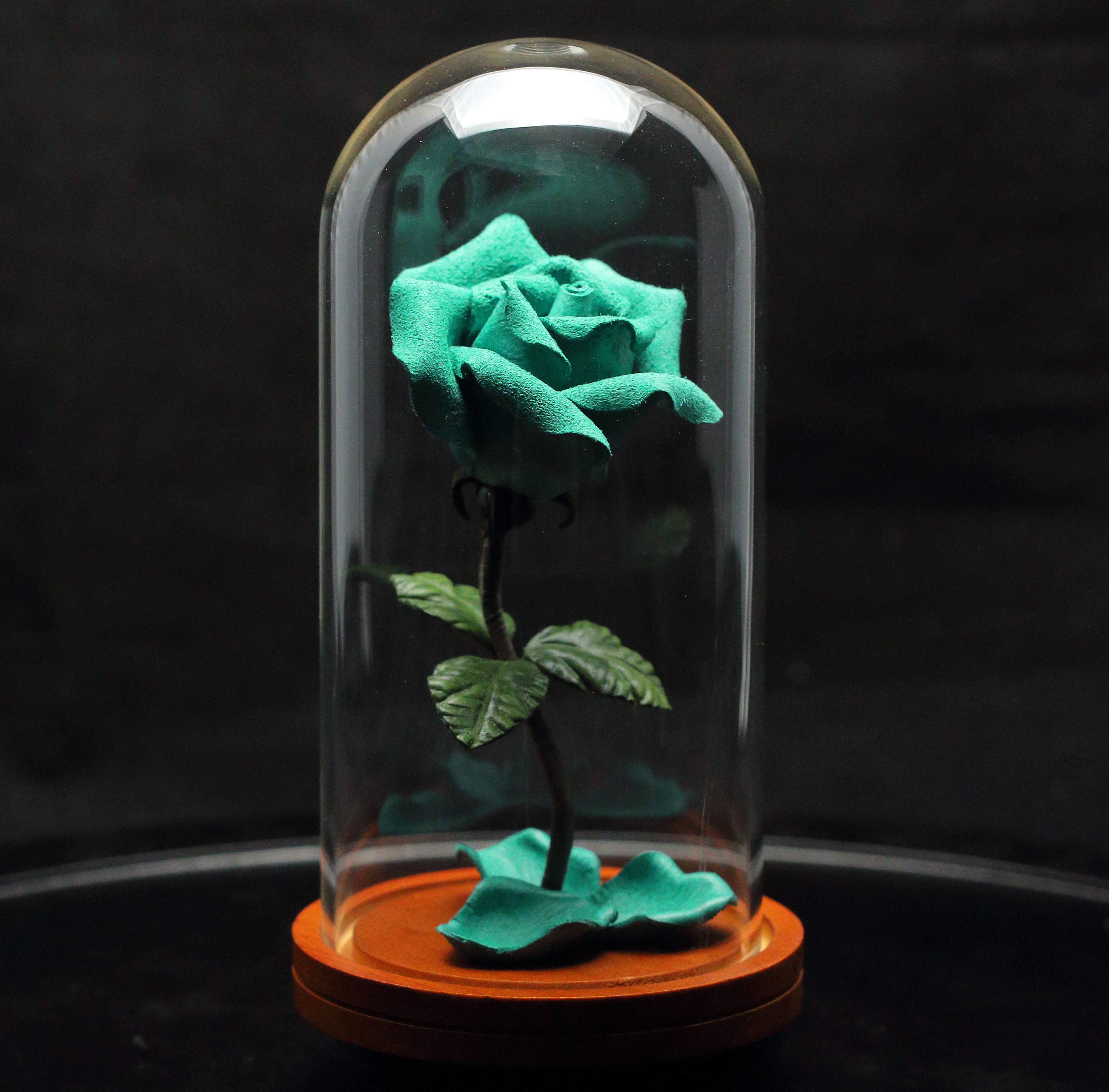 Leather rose personalized mint leather flower in glass dome | Etsy