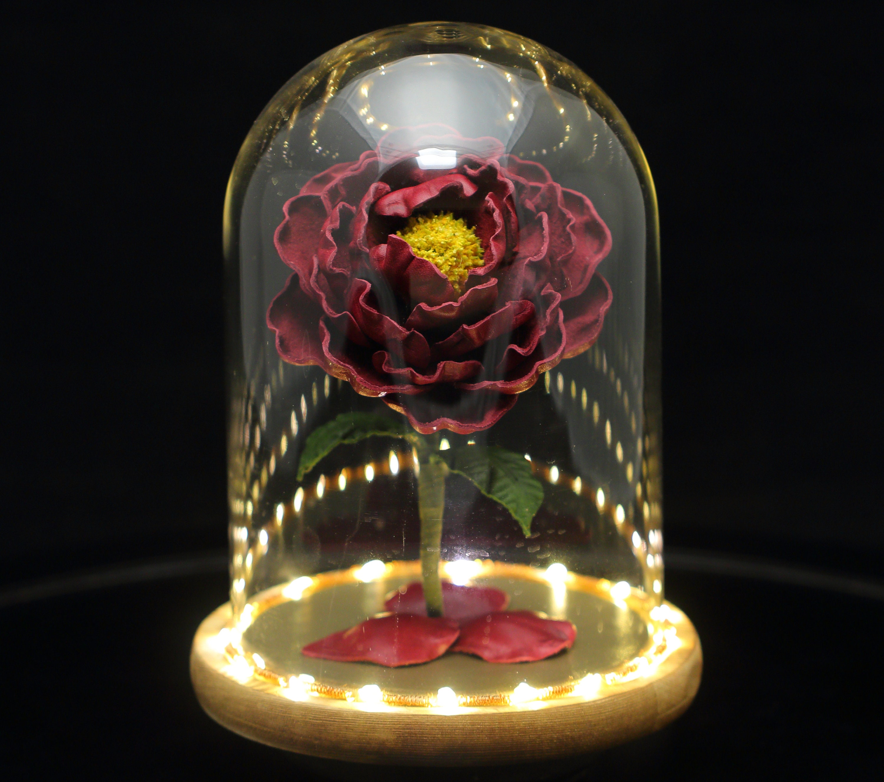 LED Lights for Leather Flower in Glass Dome Nightlight Romantic Gift ...
