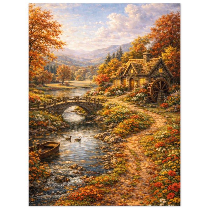 Autumn Glow in European Countryside Vintage Autumn Landscape Art Print ...